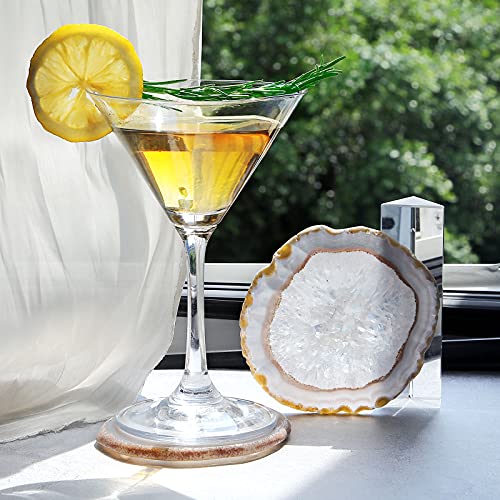 FOLKOR LIFE Natural Agate Coaster Set of 4, 3.5-4" Crystalline Geode Stone Coasters for Drinks Coffee Table Decor Agate Slices Glass Cups Holder for Home Guest Room Housewarming Birthday Gift