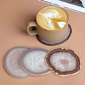 FOLKOR LIFE Natural Agate Coaster Set of 4, 3.5-4" Crystalline Geode Stone Coasters for Drinks Coffee Table Decor Agate Slices Glass Cups Holder for Home Guest Room Housewarming Birthday Gift