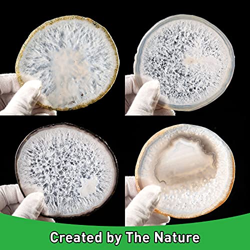 FOLKOR LIFE Natural Agate Coaster Set of 4, 3.5-4" Crystalline Geode Stone Coasters for Drinks Coffee Table Decor Agate Slices Glass Cups Holder for Home Guest Room Housewarming Birthday Gift