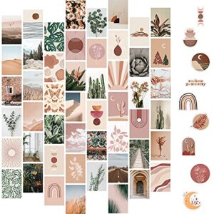 artivo boho wall collage kit aesthetic pictures, cute bedroom decor for teen girls, 50 set 4×6 inch, plant wall art collage kit, boho trendy decor photo collection