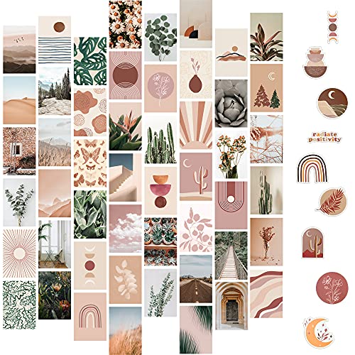 Artivo Boho Wall Collage Kit Aesthetic Pictures, Cute Bedroom Decor for Teen Girls, 50 Set 4x6 inch, Plant Wall Art Collage Kit, Boho Trendy Decor Photo Collection