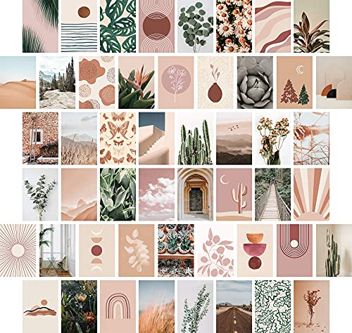 Artivo Boho Wall Collage Kit Aesthetic Pictures, Cute Bedroom Decor for Teen Girls, 50 Set 4x6 inch, Plant Wall Art Collage Kit, Boho Trendy Decor Photo Collection