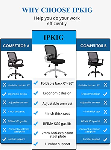 IPKIG Foldable Office Chair - Home Office Desk Chairs with Wheels and Flip-Up Arms - Foldable Backrest Mesh Computer Chair Adjustable Swivel Rolling Home Executive (White)