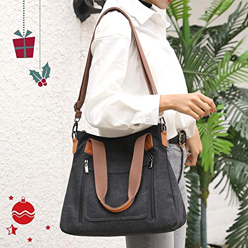 Chikencall Women’s Retro Shoulder Bag Causal Hobo Canvas Handbag and Purses Multi-pocket Shopper Satchels Christmas Tote