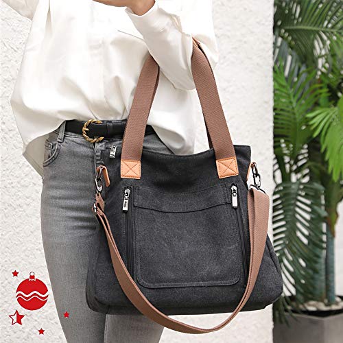 Chikencall Women’s Retro Shoulder Bag Causal Hobo Canvas Handbag and Purses Multi-pocket Shopper Satchels Christmas Tote