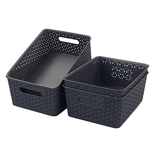 Ggbin Plastic Basket for Organizing, Grey Plastic Basket 8 Quart, Set of 4