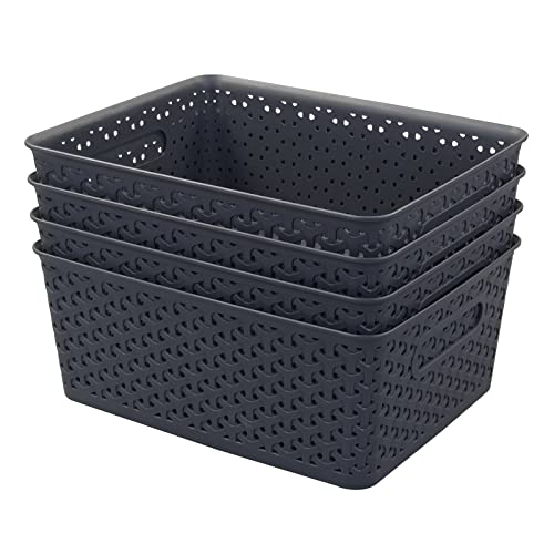 Ggbin Plastic Basket for Organizing, Grey Plastic Basket 8 Quart, Set of 4