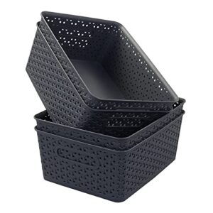 Ggbin Plastic Basket for Organizing, Grey Plastic Basket 8 Quart, Set of 4