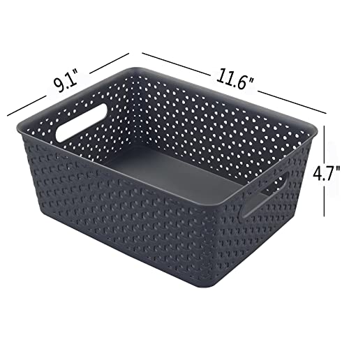 Ggbin Plastic Basket for Organizing, Grey Plastic Basket 8 Quart, Set of 4