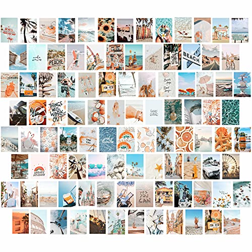 KOSKIMER 100PCS Beach Wall Collage Kit Aesthetic Pictures, 100 Set 4x6 Inch, Preppy Room Decor Aesthetic, Wall Decor for Bedroom Teen Girl, Cute VSCO Room Decor Posters, Photo Collage Kit for Dorm