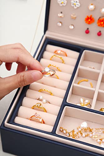 QBestry Stud Earring Organizer for Women Girl Mens Jewelry Box for Earrings Necklace Jewelry Organizer,Girls Earring Box for Womens Necklace Holder Rings Organizer Bracelet Earring Storage Case,Blue