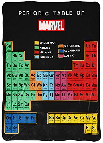 Marvel Periodic Table Blanket - Measures 62 x 90 inches - Fade Resistant Super Soft Fleece Bedding (Official Marvel Product)