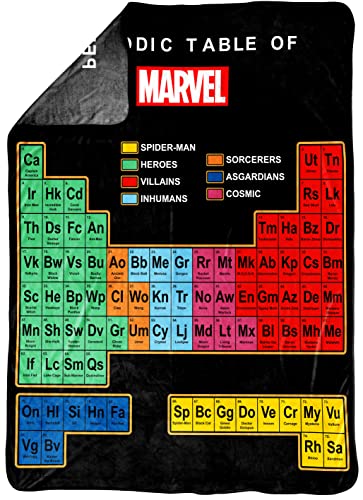 Marvel Periodic Table Blanket - Measures 62 x 90 inches - Fade Resistant Super Soft Fleece Bedding (Official Marvel Product)