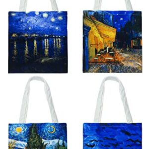 Rejolly 4 Pack Canvas Art Tote Bag Vincent Van Gogh Aesthetic Impressionist Accent Painting Printed Purse Stylish Shoulder Handbag for Women Men