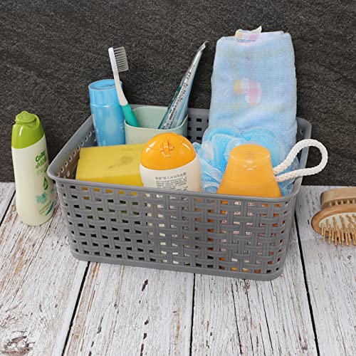 Anbers Small Plastic Storage Basket, 10.03" x 7.59" x 4.09", Pack of 6, Gray