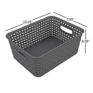 Anbers Small Plastic Storage Basket, 10.03" x 7.59" x 4.09", Pack of 6, Gray