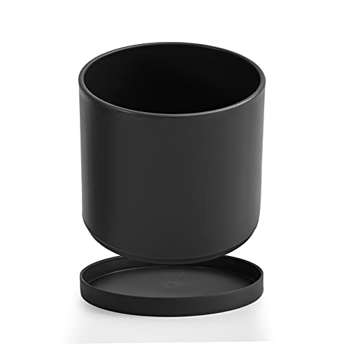 8 Inch Plastic Planter Pots for Plant Pot with Drainage Hole and Seamless Saucers, Black Color, 74-O-S-2