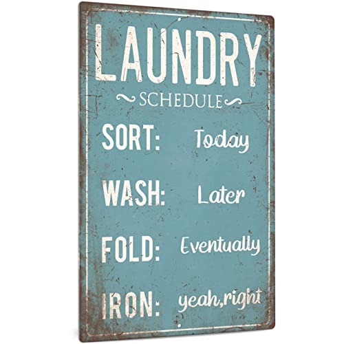 Putuo Decor Funny Laundry Room Decor Metal Tin Sign 12" x 8" (Laundry Schedule)