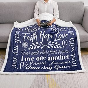 Christian Throw Blanket Religious Gifts - Inspirational Fluffy Blankets with Faith Hope Love Messages for Christian Gifts for Women | Snuggly Soft and Cozy Blanket Christian Decor | 50" X 60"