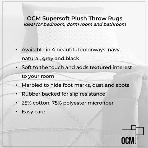 OCM Plush Supersoft Throw Rug 27" x 42" in Gray | Perfect for College Dorm, Bedroom and Bathroom | Luxurious Feel | Cotton-Polyester Blend | No-Skid Backing