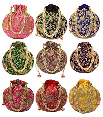 Pack of 20 India Gift Hub Traditional Indian Potli, Women Handbag, Handmade Bag,Gift, Clutch Purse, Wedding