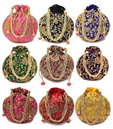 Pack of 20 India Gift Hub Traditional Indian Potli, Women Handbag, Handmade Bag,Gift, Clutch Purse, Wedding