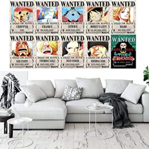 12pcs New Edition OP Pirates Wanted Posters, 16.6×11.7in Luffy 1.5 Billion, Straw Hat Pirates Crew with Pirate Flag Poster, Luffy Chopper Zoro Nami Usopp Sanji Jinbe Franky Brook Robin(High-End Version)