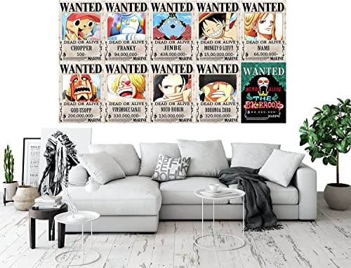 12pcs New Edition OP Pirates Wanted Posters, 16.6×11.7in Luffy 1.5 Billion, Straw Hat Pirates Crew with Pirate Flag Poster, Luffy Chopper Zoro Nami Usopp Sanji Jinbe Franky Brook Robin(High-End Version)