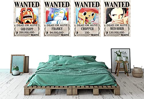 12pcs New Edition OP Pirates Wanted Posters, 16.6×11.7in Luffy 1.5 Billion, Straw Hat Pirates Crew with Pirate Flag Poster, Luffy Chopper Zoro Nami Usopp Sanji Jinbe Franky Brook Robin(High-End Version)