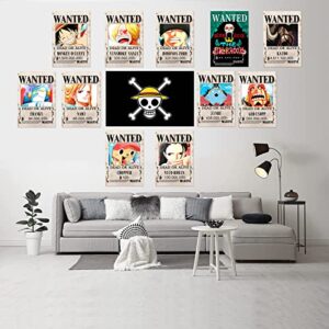 12pcs New Edition OP Pirates Wanted Posters, 16.6×11.7in Luffy 1.5 Billion, Straw Hat Pirates Crew with Pirate Flag Poster, Luffy Chopper Zoro Nami Usopp Sanji Jinbe Franky Brook Robin(High-End Version)