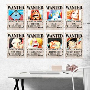 12pcs New Edition OP Pirates Wanted Posters, 16.6×11.7in Luffy 1.5 Billion, Straw Hat Pirates Crew with Pirate Flag Poster, Luffy Chopper Zoro Nami Usopp Sanji Jinbe Franky Brook Robin(High-End Version)