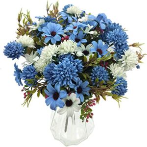 corvyuc 5 bundles silk artificial flowers fake chrysanthemum ball faux daisy flower bouquets arrangements for home office party wedding table centerpieces decor no vase (blue)