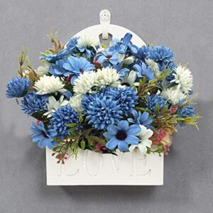 CORVYUC 5 Bundles Silk Artificial Flowers Fake Chrysanthemum Ball Faux Daisy Flower Bouquets Arrangements for Home Office Party Wedding Table Centerpieces Decor No Vase (Blue)