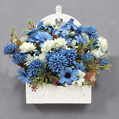 CORVYUC 5 Bundles Silk Artificial Flowers Fake Chrysanthemum Ball Faux Daisy Flower Bouquets Arrangements for Home Office Party Wedding Table Centerpieces Decor No Vase (Blue)