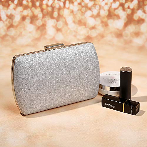 Silver Clutch Bag for Women Evening Handbags Sparkling Glitter Purse Elegant Shoulder Bag for Dance Wedding Bridal Graduation Party Crossbodybag