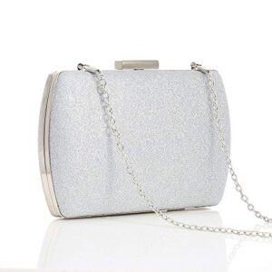 Silver Clutch Bag for Women Evening Handbags Sparkling Glitter Purse Elegant Shoulder Bag for Dance Wedding Bridal Graduation Party Crossbodybag