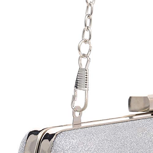 Silver Clutch Bag for Women Evening Handbags Sparkling Glitter Purse Elegant Shoulder Bag for Dance Wedding Bridal Graduation Party Crossbodybag