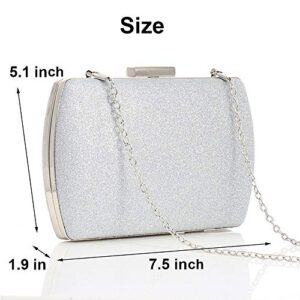 Silver Clutch Bag for Women Evening Handbags Sparkling Glitter Purse Elegant Shoulder Bag for Dance Wedding Bridal Graduation Party Crossbodybag