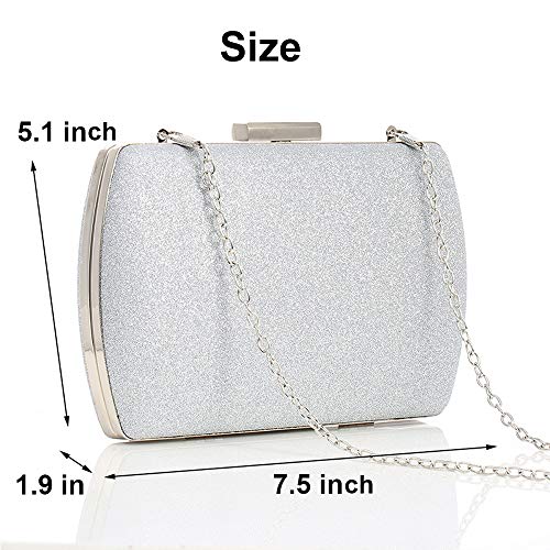 Silver Clutch Bag for Women Evening Handbags Sparkling Glitter Purse Elegant Shoulder Bag for Dance Wedding Bridal Graduation Party Crossbodybag