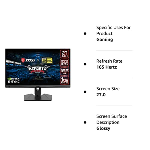 MSI QHD Rapid-IPS Quantum DOT Gaming Non-Glare Super Narrow Bezel 1ms 2560 x 1440 165Hz Refresh Rate Adjustable Arm G-Sync Compatible 27” Gaming Monitor (Optix MAG274QRF-QD)