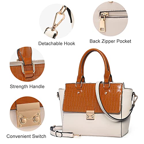 CLUCI Purse and Handbags for Women Vegan Faux Leather Designer Ladies Convertible Shoulder Bags Tote Top Handle Medium Satchel Beige with Brown