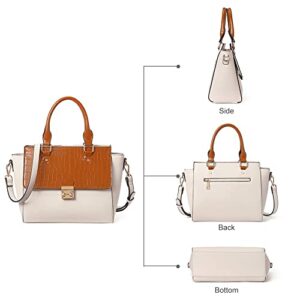 CLUCI Purse and Handbags for Women Vegan Faux Leather Designer Ladies Convertible Shoulder Bags Tote Top Handle Medium Satchel Beige with Brown