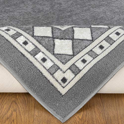 Antep Rugs Alfombras Modern Bordered 5x7 Non-Skid (Non-Slip) Low Profile Pile Rubber Backing Indoor Area Rugs (Gray, 5' x 7')