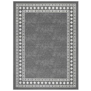 Antep Rugs Alfombras Modern Bordered 5x7 Non-Skid (Non-Slip) Low Profile Pile Rubber Backing Indoor Area Rugs (Gray, 5' x 7')