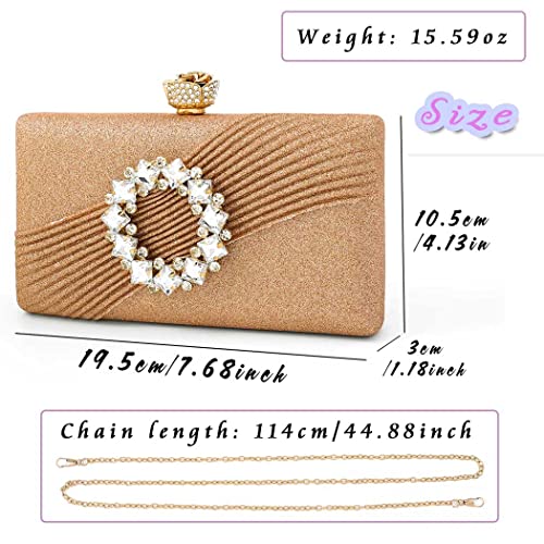 ELABEST Evening Clutch Bag Brilliant Crystal Handbag with Detachable Chain Shiny Rhinestone Purse Wedding Cocktail Party Bags (Champagne)