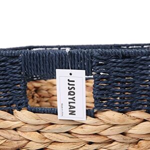 JiaLan Rectangular Seagrass Woven Storage Basket with Cut-out Handles, Natural Straw Baskets for Organization and Storage,Large,15.7 inchesx11.8 inchesx7.8 inches