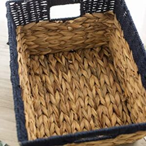 JiaLan Rectangular Seagrass Woven Storage Basket with Cut-out Handles, Natural Straw Baskets for Organization and Storage,Large,15.7 inchesx11.8 inchesx7.8 inches