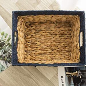 JiaLan Rectangular Seagrass Woven Storage Basket with Cut-out Handles, Natural Straw Baskets for Organization and Storage,Large,15.7 inchesx11.8 inchesx7.8 inches