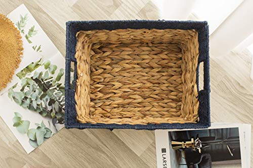 JiaLan Rectangular Seagrass Woven Storage Basket with Cut-out Handles, Natural Straw Baskets for Organization and Storage,Large,15.7 inchesx11.8 inchesx7.8 inches