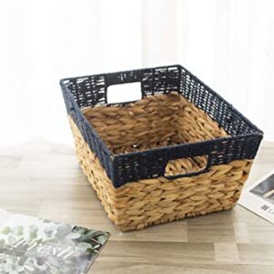 JiaLan Rectangular Seagrass Woven Storage Basket with Cut-out Handles, Natural Straw Baskets for Organization and Storage,Large,15.7 inchesx11.8 inchesx7.8 inches